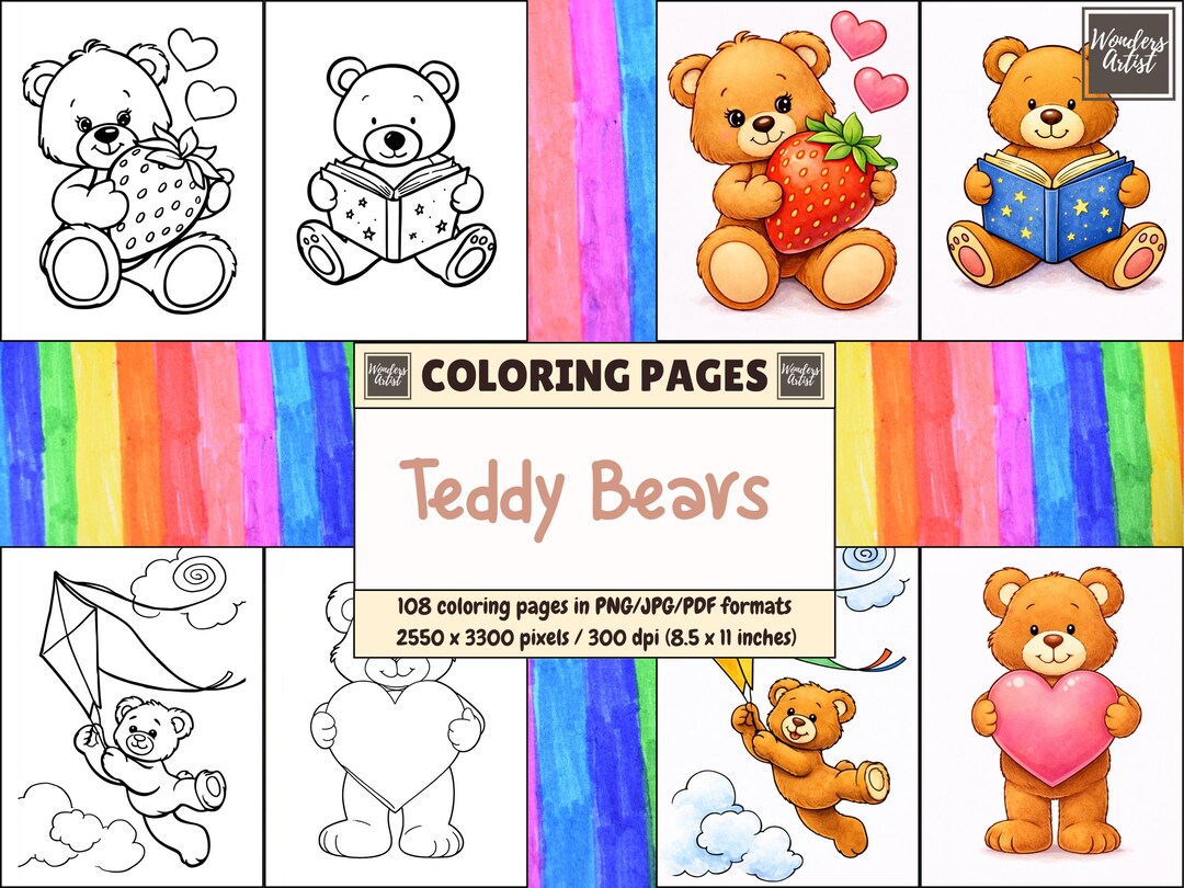 Teddy Bears Coloring Pages | 105 Printable Pages | PNG/JPG/PDF Format ...