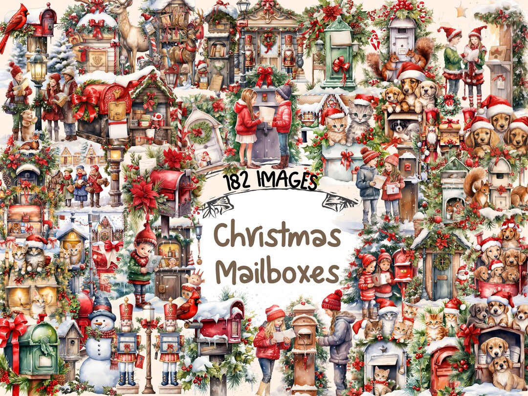 Christmas Mailboxes Watercolor Clipart Bundle - 182 PNG Festive Cozy ...