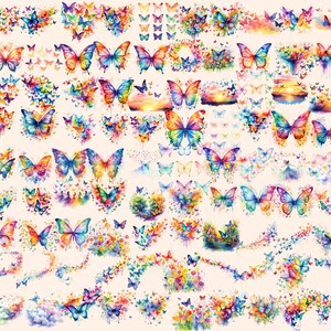 Rainbow Butterflies Watercolor Clipart Bundle: 461 PNG Images (digital ...