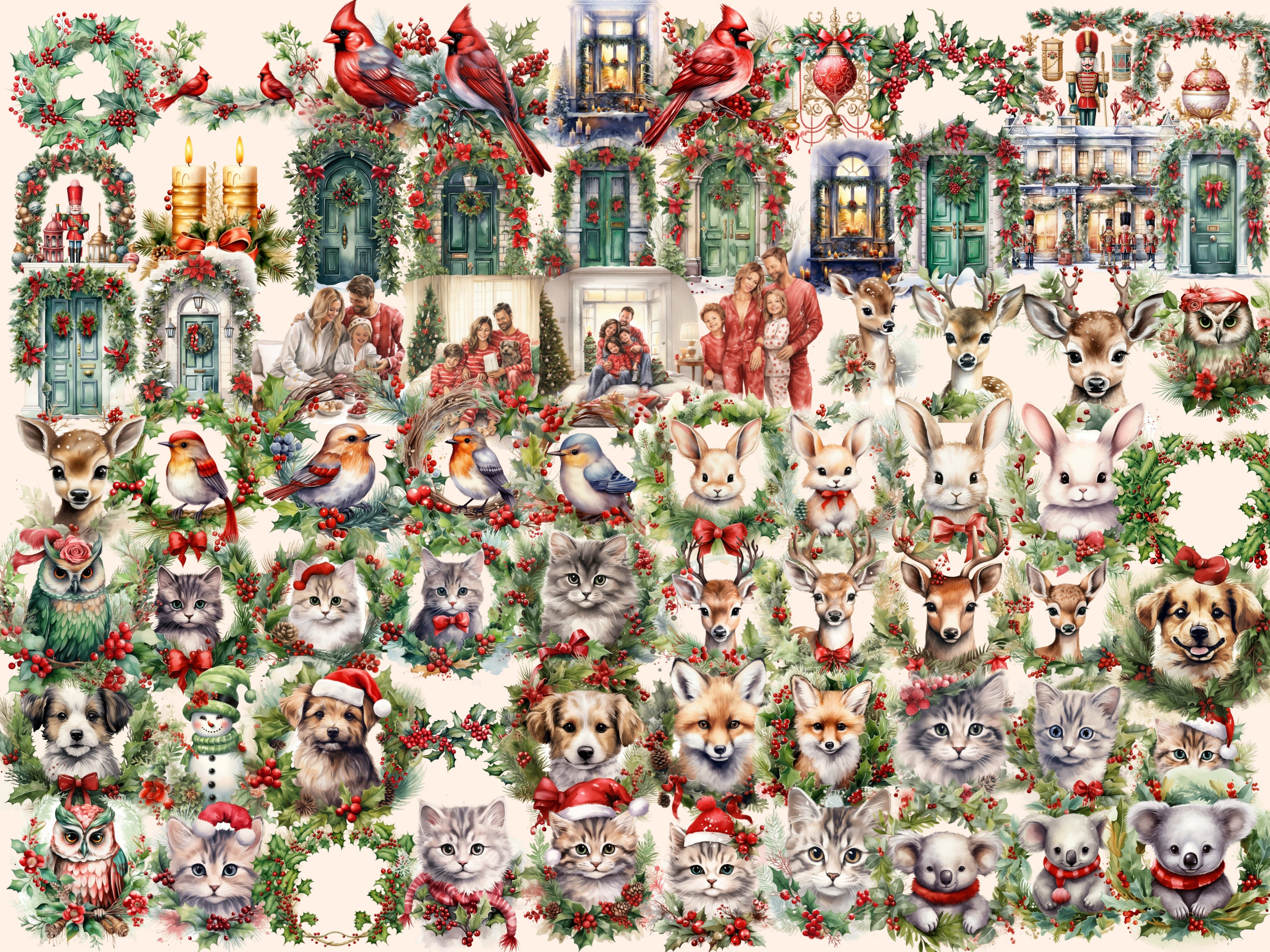 Christmas Holly Watercolor Clipart Bundle: 313 PNG Festive Images ...