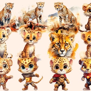 Cheetah Watercolor Clipart Bundle - 94 PNG Cheetah Images, Safari ...