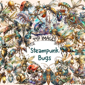 Steampunk Bugs Watercolor Clipart Bundle - 449 PNG Mechanical Insects ...