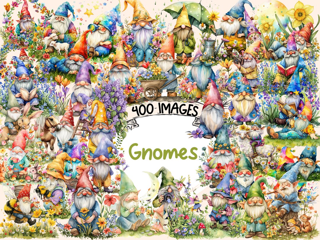 Gnomes Watercolor Clipart Bundle: 400 PNG Graphics (digital Download ...