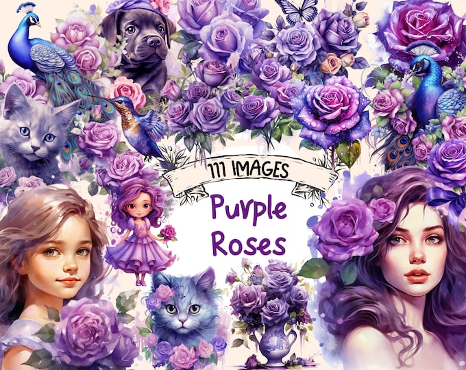 Watercolor Floral Clipart Purple Roses Frames, Watercolour Clip Art ...
