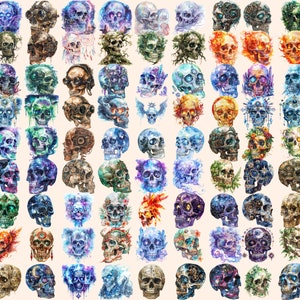 Fantasy Skulls Watercolor Clipart Bundle 514 PNG Mystical Skull Images ...