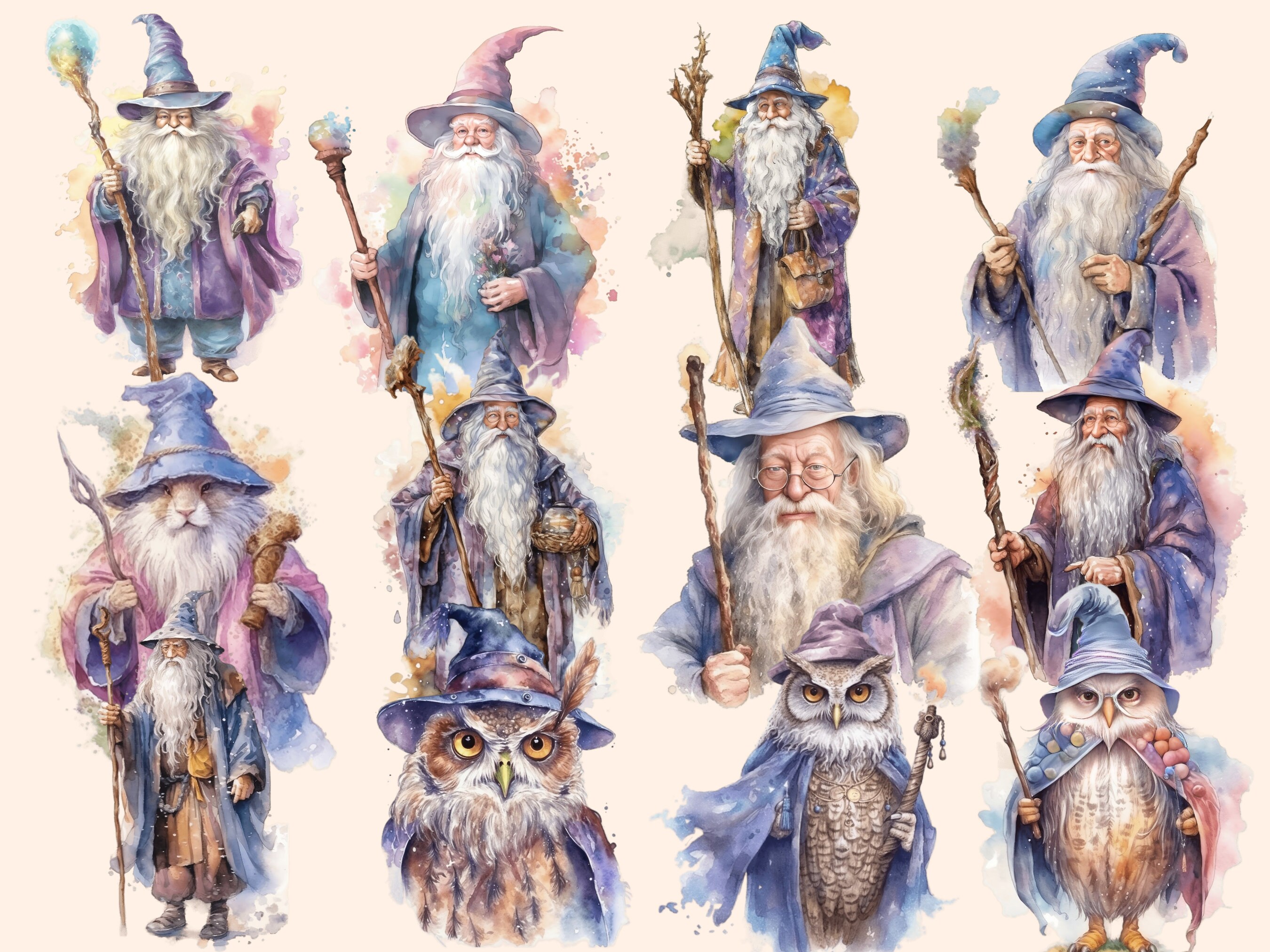 Wizards Watercolor Clipart Bundle 52 Magical Fairytale - Etsy