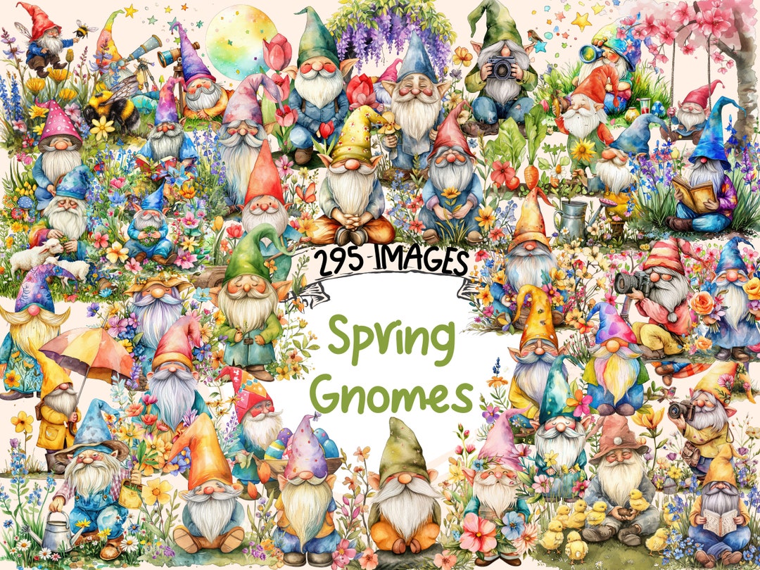 Spring Gnomes Watercolor Clipart Bundle: 295 PNG Images (digital ...