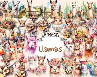 Watercolor Alpaca Clipart, Cute Llama PNG, Baby Alpaca Clipart, Llama ...