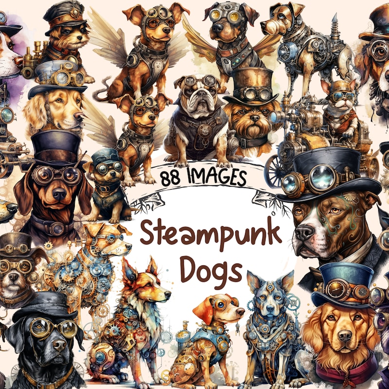 Steampunk Dogs Clipart - Etsy