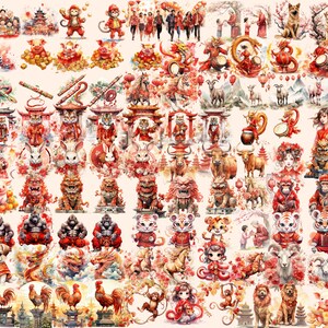 Chinese New Year Watercolor Clipart Bundle: Festive PNG Images (digital ...