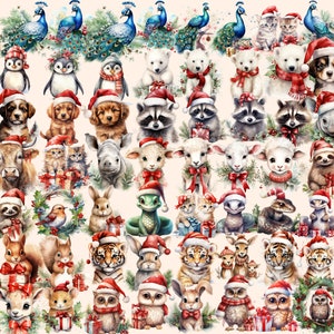 Christmas Animals Watercolor Clipart Bundle: 362 Festive PNG Images ...