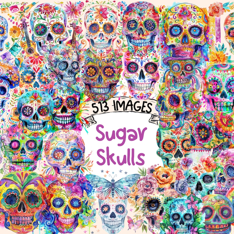 Watercolor Sugar Skull - Etsy