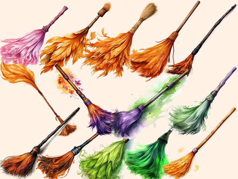 Broomsticks Watercolor Clipart Bundle 60 PNG Fairytale - Etsy