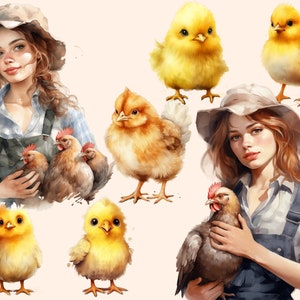 Chickens Watercolor Clipart Bundle - 89 PNG Farm Animal Images, Cute ...