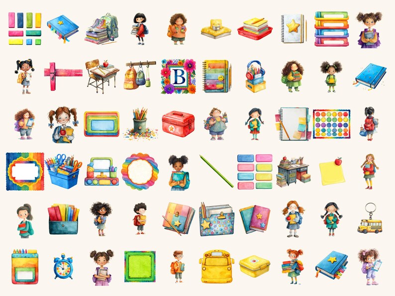 Back to School Watercolor Clipart | 743 PNG Graphics | 4096px | 300 DPI ...
