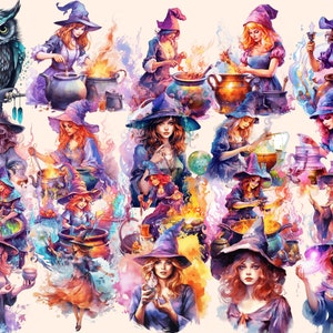 Witches Watercolor Clipart Bundle - 169 PNG Fairytale Witch Images ...