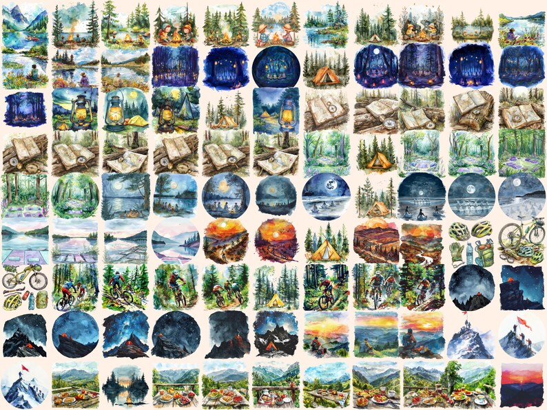 Watercolor Camping Clipart Bundle: 848 Outdoor Adventure PNG Images ...