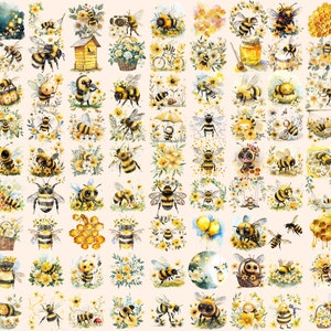 Cute Honey Bees Watercolor Clipart Bundle - 301 Adorable Bee Images ...