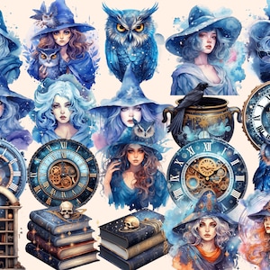 Celestial Witches Watercolor Clipart Bundle: 145 Fantasy PNG Images ...