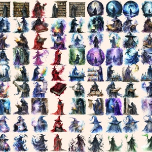 Gothic Wizards Watercolor Clipart Bundle: Dark Sorcerer PNG Images ...