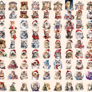 Christmas Cats Watercolor Clipart Bundle: 467 Festive PNG Images ...