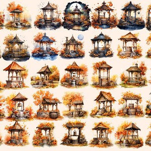 Autumn Wells Watercolor Clipart Bundle - 120 PNG Fall Well Images ...