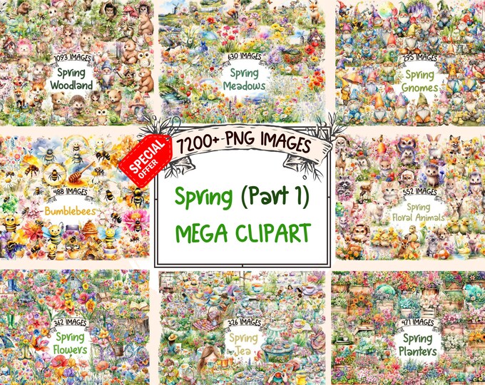 Spring Clipart Bundle, Watercolor Cliparts, Spring Cliparts, Cute ...