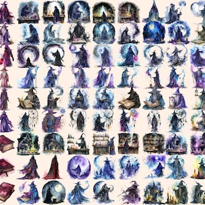 Gothic Wizards Watercolor Clipart Bundle: Dark Sorcerer PNG Images ...