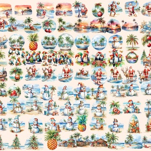 Tropical Christmas Watercolor Clipart Bundle: 680 Festive PNG Images ...