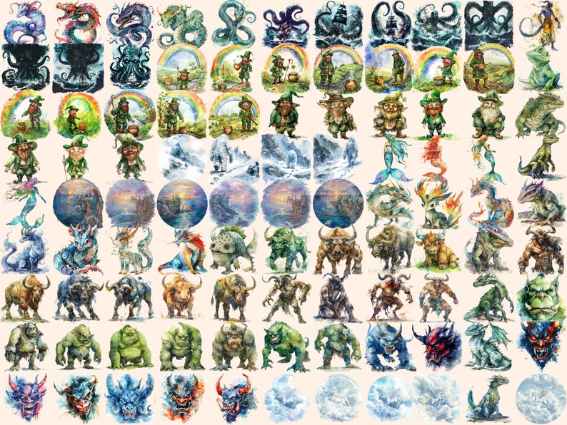 Watercolor Mythical Creatures Clipart Bundle: 728 Fantasy PNG Images ...