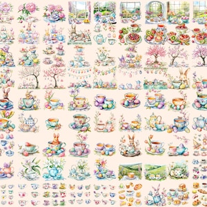 Easter Tea Watercolor Clipart Bundle: 378 PNG Images (digital Download ...