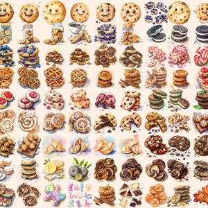 Cookies Watercolor Clipart Bundle - 295 PNG Assorted Cookies Images ...