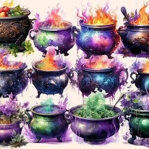 Watercolor Cauldron Clipart Bundle: 27 Fantasy PNG Images (digital ...