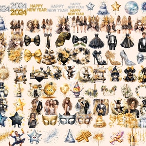 New Year's 2024 Watercolor Clipart Bundle: 1330 PNG Festive Images ...