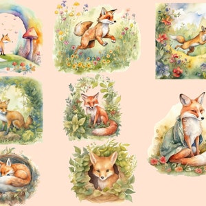 Cute Funny Magical Fairytale Fox Clipart Bundle - Watercolor Digital ...
