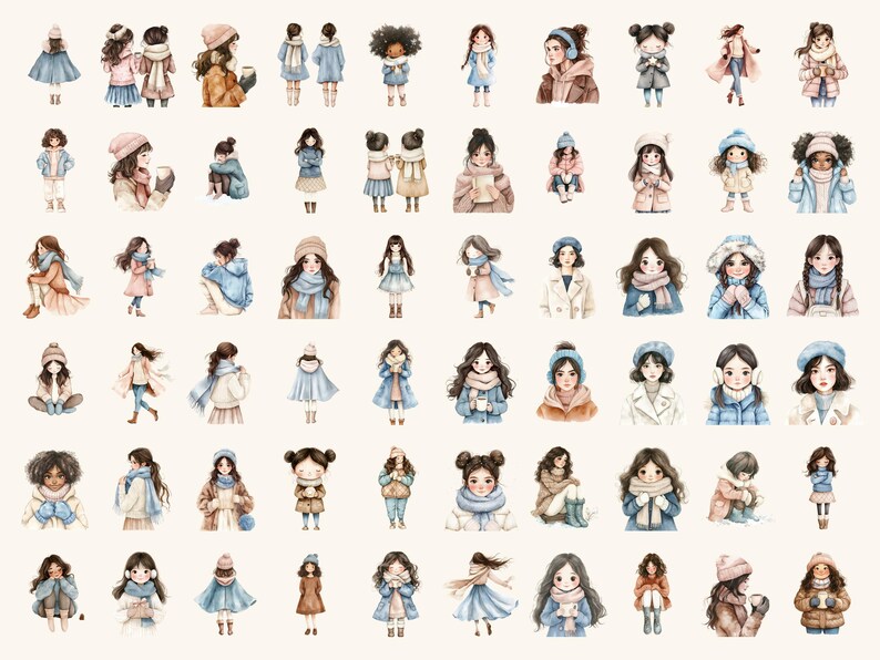 Winter Girls Watercolor Clipart - 207 PNG Graphics - Etsy