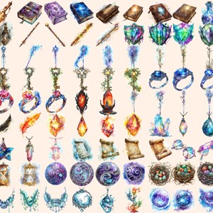 Magical Items Watercolor Clipart Bundle - 523 PNG Enchanted Object ...