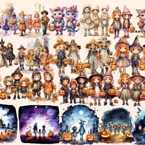 Watercolor Halloween Clipart Bundle: Trick or Treat Kids (217 PNG ...