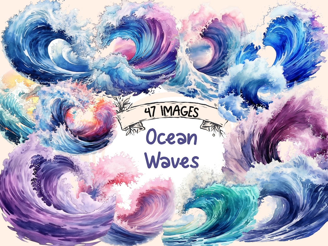 Watercolor Ocean Waves Clipart: 47 PNG Graphics, Commercial Use ...