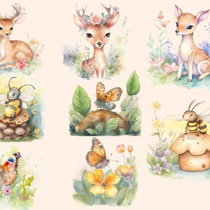 Watercolor Spring Animals Clipart - 32 Cute Baby Pets, Magical ...