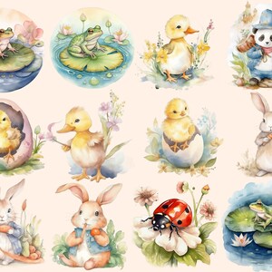 Watercolor Spring Animals Clipart - 32 Cute Baby Pets, Magical ...