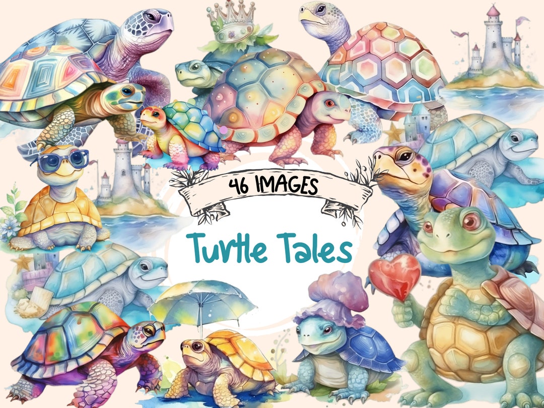 Turtle Tales Watercolor Clipart Bundle - 47 Sea Turtles, Cute ...