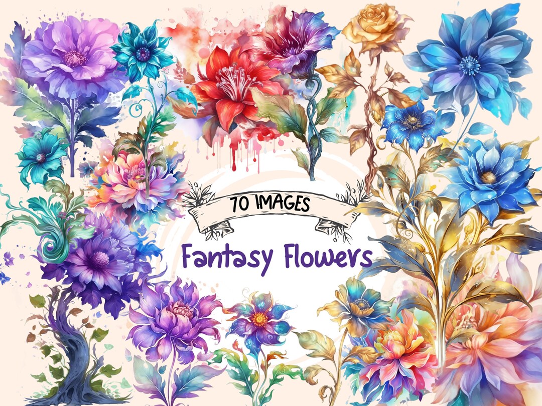 Fantasy Flowers Watercolor Clipart - 70 Magical Enchanting Floral ...