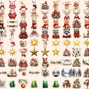 Christmas Woodland Watercolor Clipart Bundle - 859 PNG Festive Forest ...