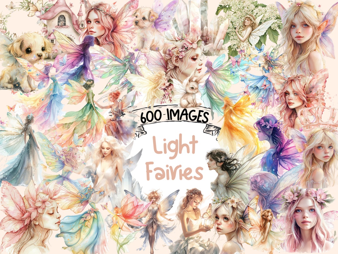 Watercolor Light Fairies Clipart Bundle: 600 PNG Ethereal Graphics ...