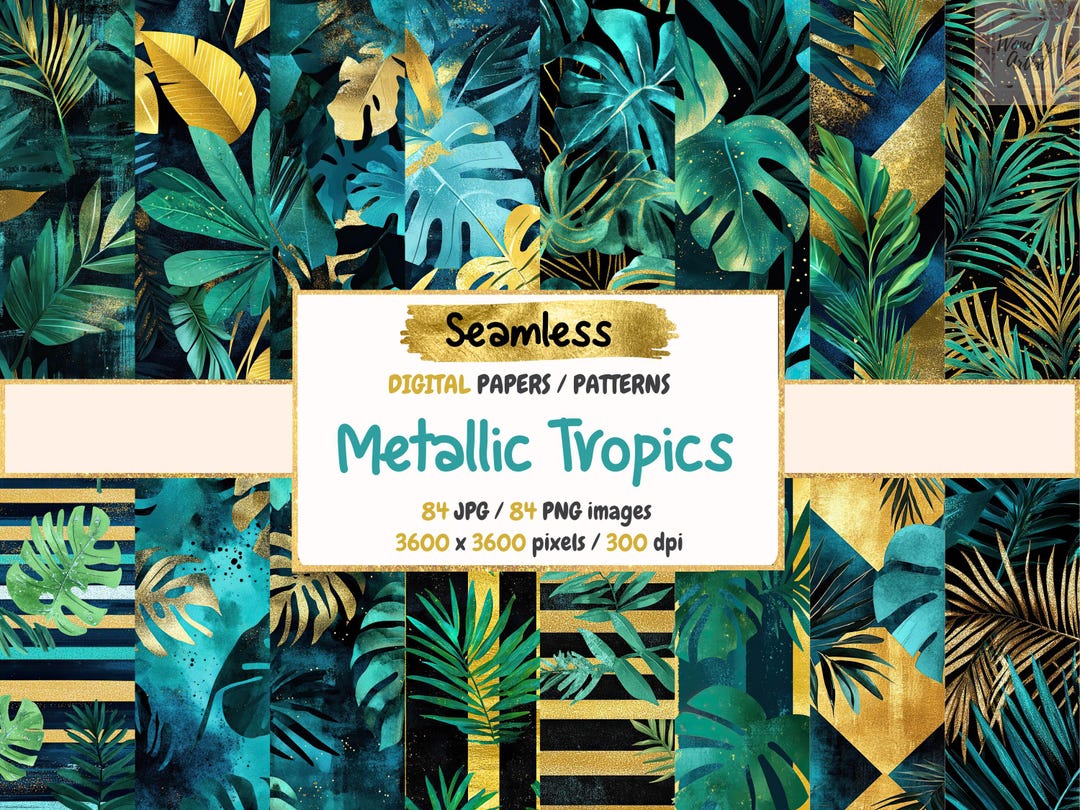 Metallic Tropics Seamless Digital Paper - Jungle Textures, Tropical ...