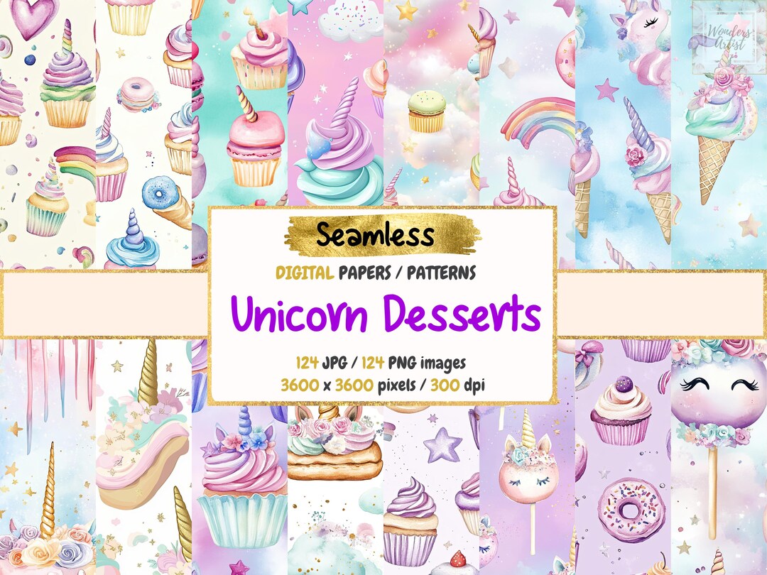 Unicorn Desserts Digital Paper: Seamless Pastel Treats (commercial Use ...