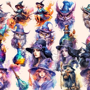 Witches Watercolor Clipart Bundle - 169 PNG Fairytale Witch Images ...
