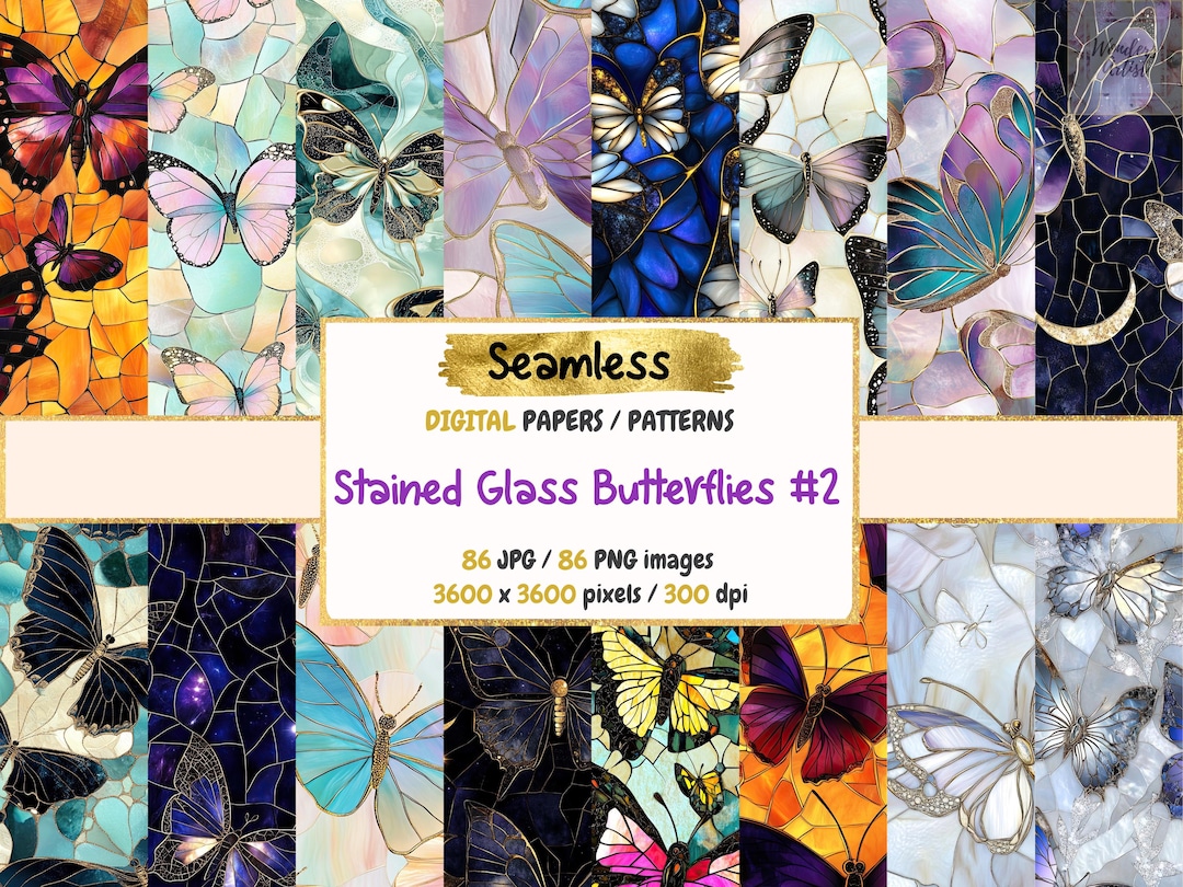 Stained Glass Butterfly Digital Paper: Seamless Vibrant Textures ...