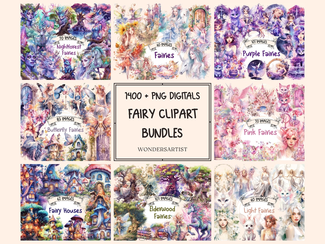 Watercolor Fairy Clipart Bundle: 1400+ PNG Fantasy Graphics (digital ...